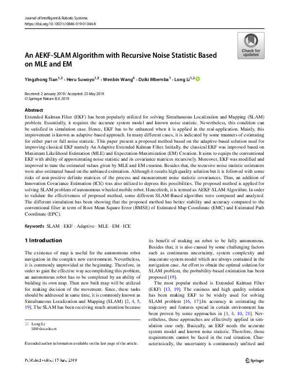 An Aekf Slam Algorithm With Recursive Noise Statistic Based On Mle And Em