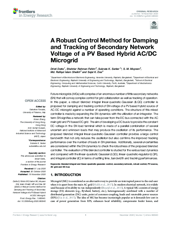 (PDF) A Robust Control Method for Damping and Tracking of Secondary Network Voltage of a PV ...