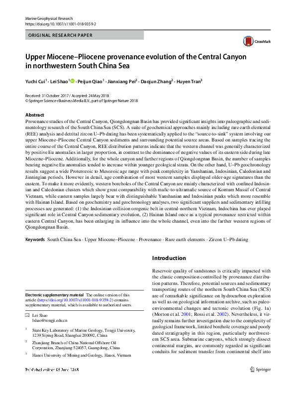 (PDF) Upper Miocene–Pliocene provenance evolution of the Central Canyon ...