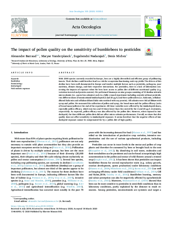 (PDF) The impact of pollen quality on the sensitivity of bumblebees to ...