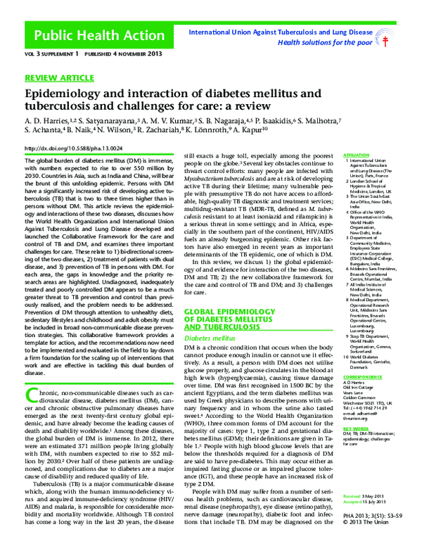 (PDF) Epidemiology and interaction of diabetes mellitus and ...
