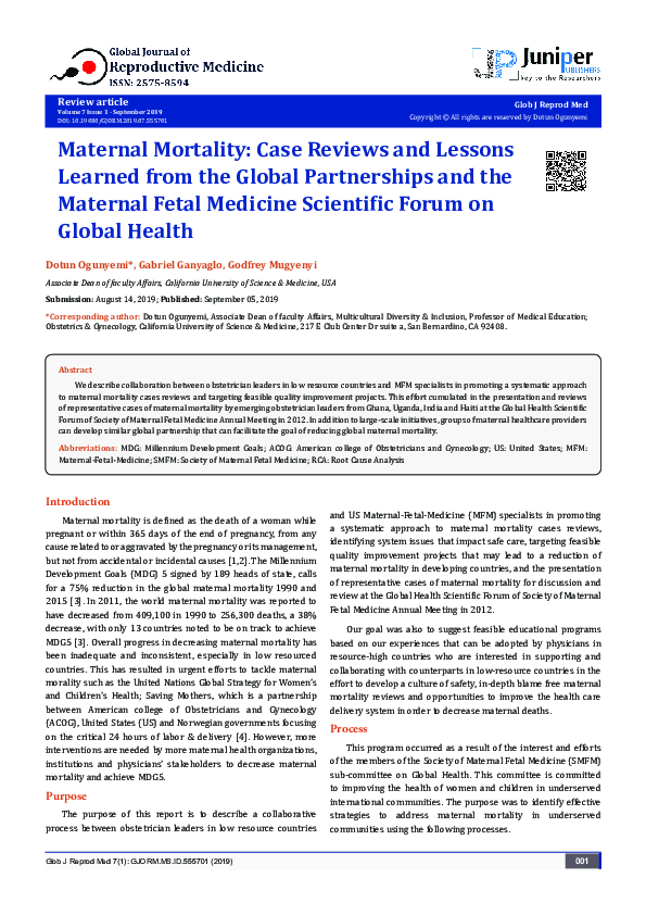 (PDF) Maternal Mortality: Case Reviews and Lessons Learned from the ...