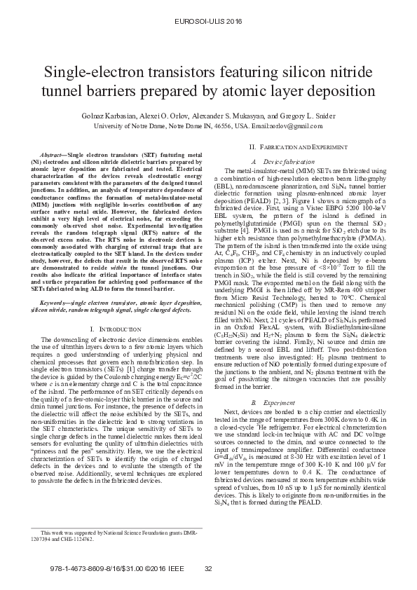 (PDF) Single-electron transistors featuring silicon nitride tunnel ...