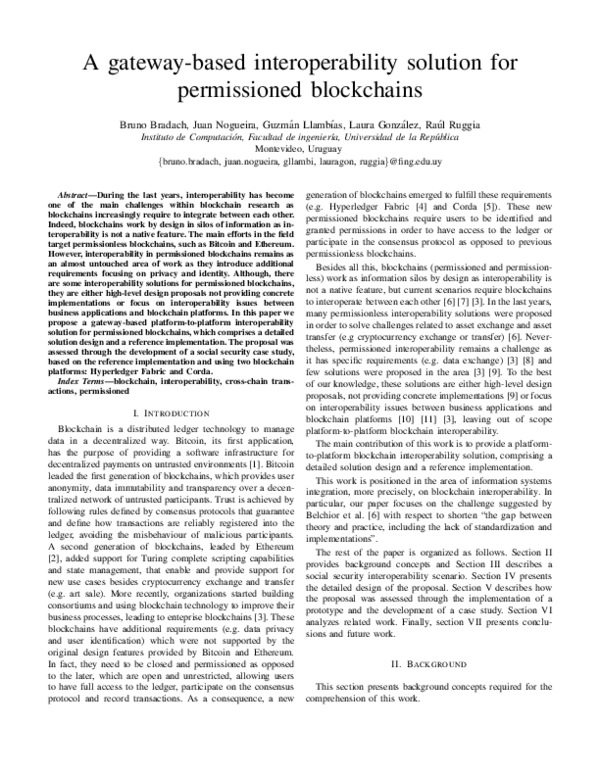 Pdf A Gateway Based Interoperability Solution For Permissioned Blockchains
