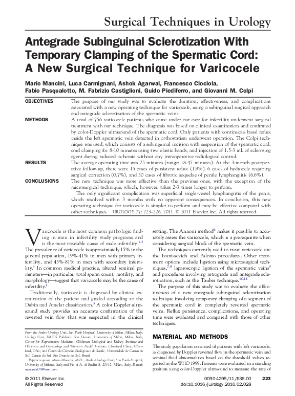 (PDF) Antegrade Subinguinal Sclerotization With Temporary Clamping of ...