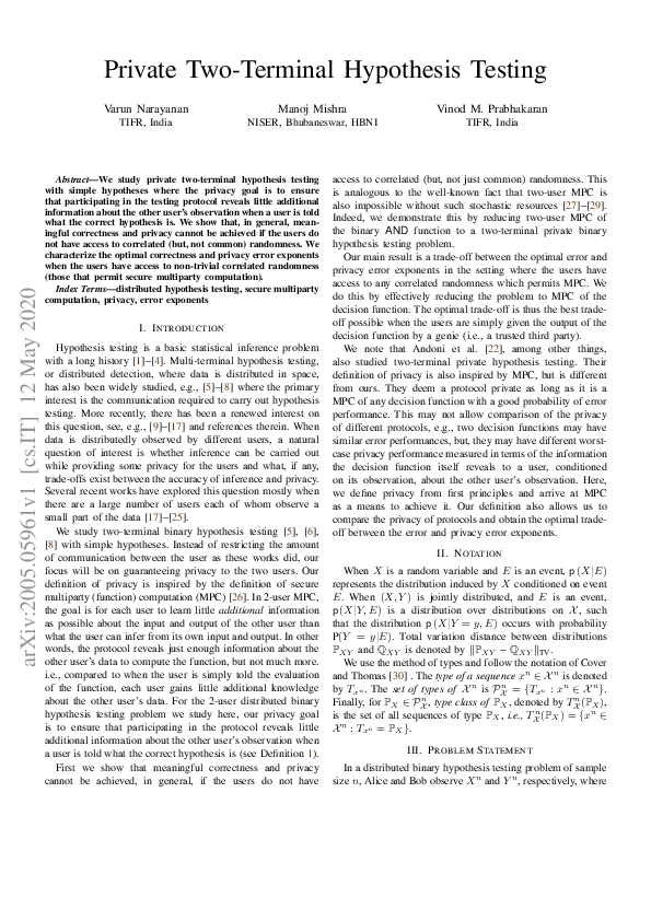 (PDF) Private Two-Terminal Hypothesis Testing