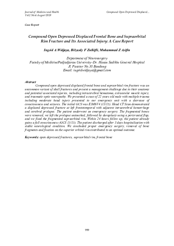 Pdf Compound Open Depressed Displaced Frontal Bone And Supraorbital Rim Fracture And Its