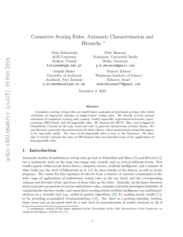 (PDF) Committee Scoring Rules