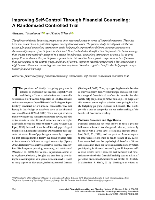 (PDF) Improving Self-Control Through Financial Counseling: A Randomized ...