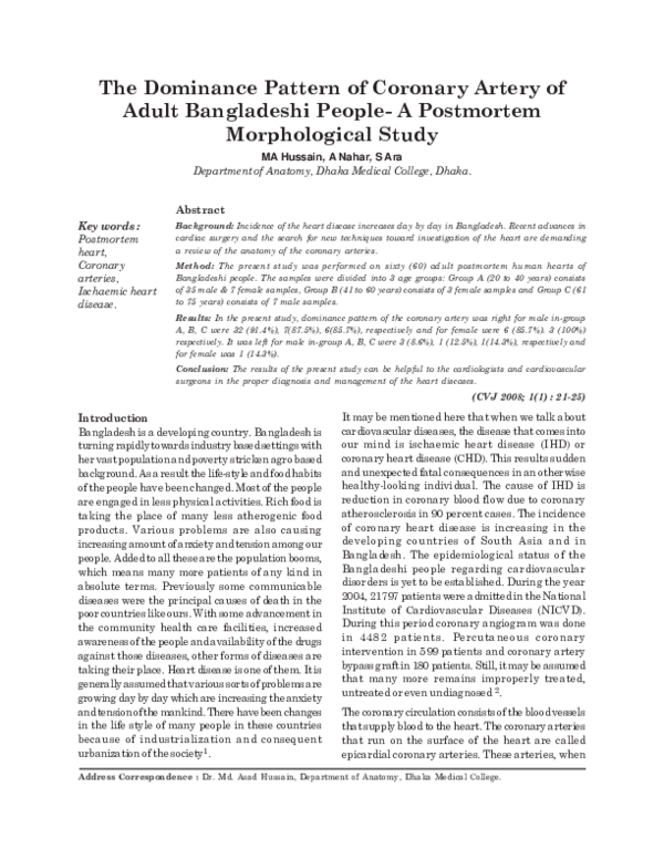 (PDF) The Dominance Pattern of Coronary Artery of Adult Bangladeshi ...