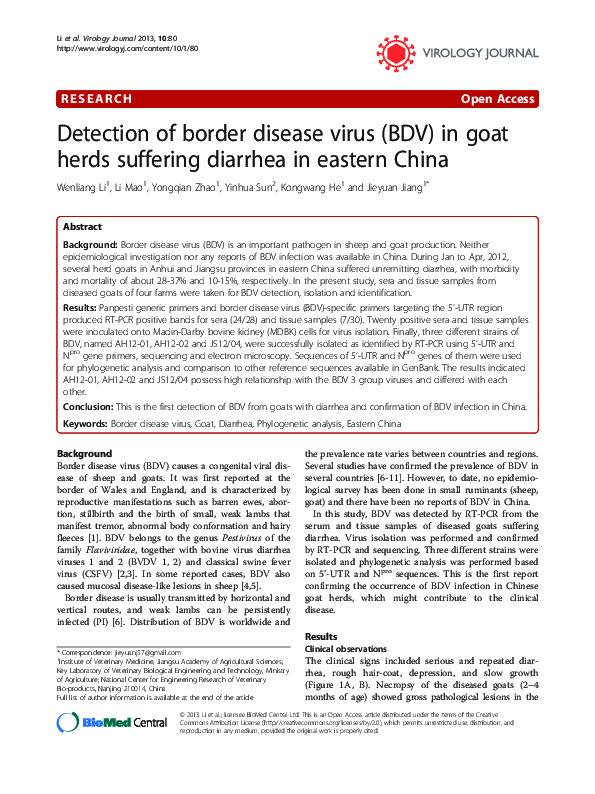(PDF) Detection of border disease virus (BDV) in goat herds suffering ...