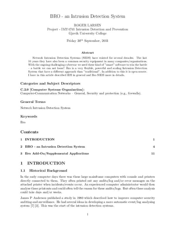(PDF) BRO - an Intrusion Detection System
