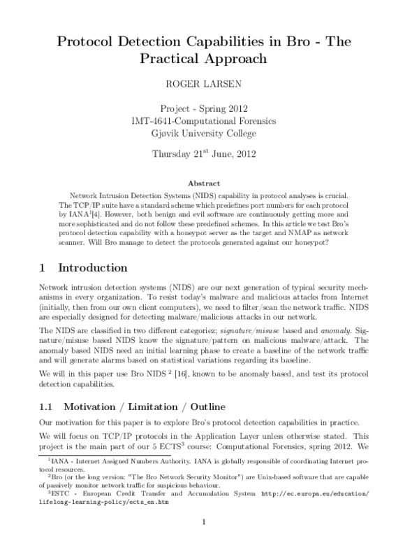 (PDF) Protocol Detection Capabilities in Bro - The Practical Approach