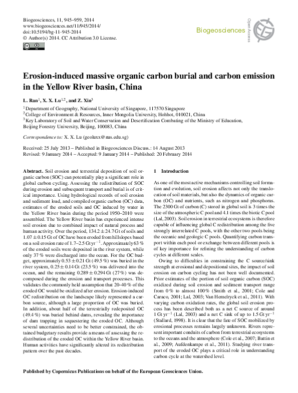 (PDF) Erosion-induced massive organic carbon burial and carbon emission in the Yellow River ...