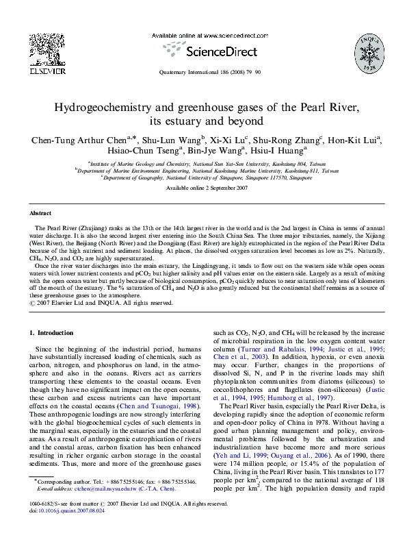 (PDF) Hydrogeochemistry and greenhouse gases of the Pearl River, its ...
