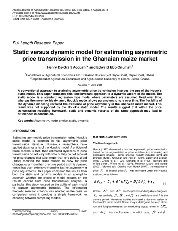 (PDF) Static versus dynamic model for estimating asymmetric price ...