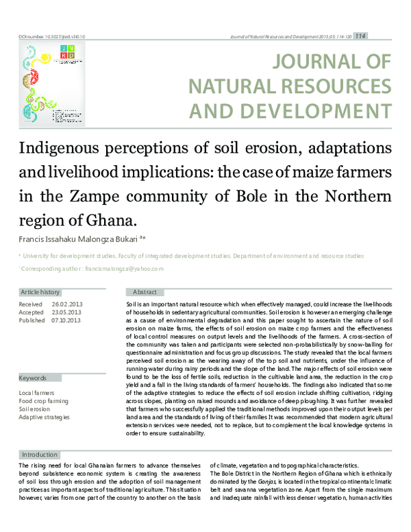 (PDF) Indigenous perceptions of soil erosion, adaptations and livelihood implications: the case ...