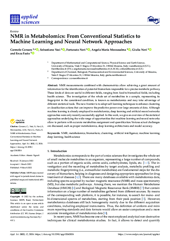 (PDF) NMR in Metabolomics: From Conventional Statistics to Machine Learning and Neural Network ...