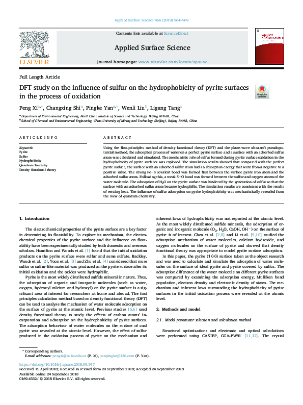 (PDF) DFT study on the influence of sulfur on the hydrophobicity of ...