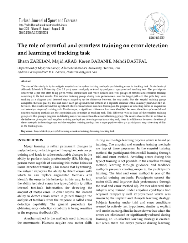 (PDF) The role of errorful and errorless training on error detection and learning of tracking task