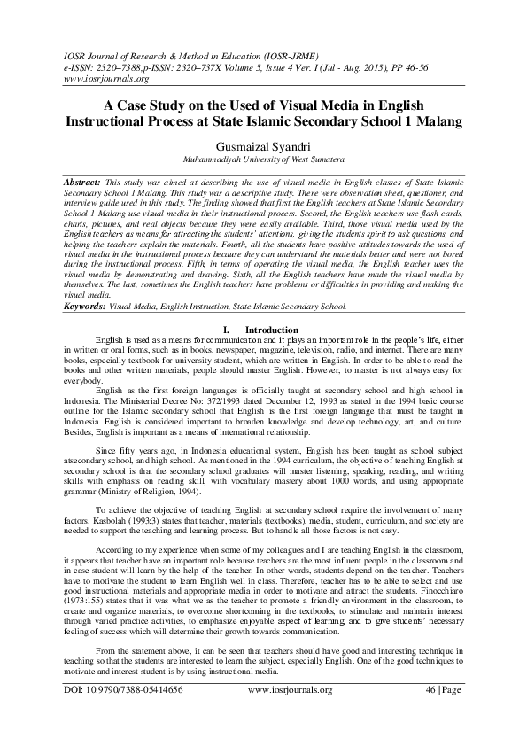 (PDF) A Case Study on the Used of Visual Media in English Instructional ...