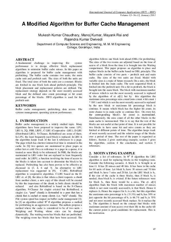 (PDF) A Modified Algorithm for Buffer Cache Management