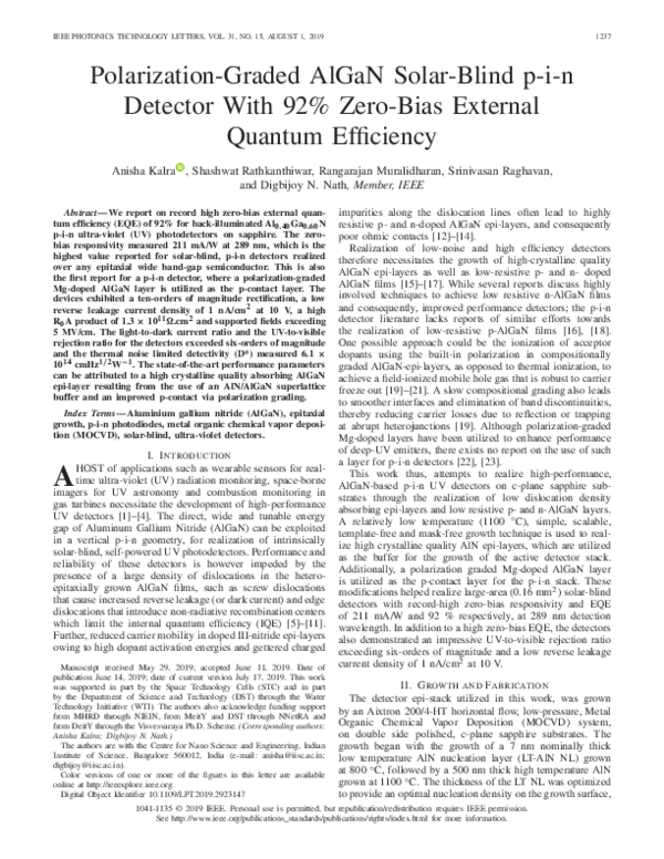 (PDF) Polarization-Graded AlGaN Solar-Blind p-i-n Detector With 92% ...