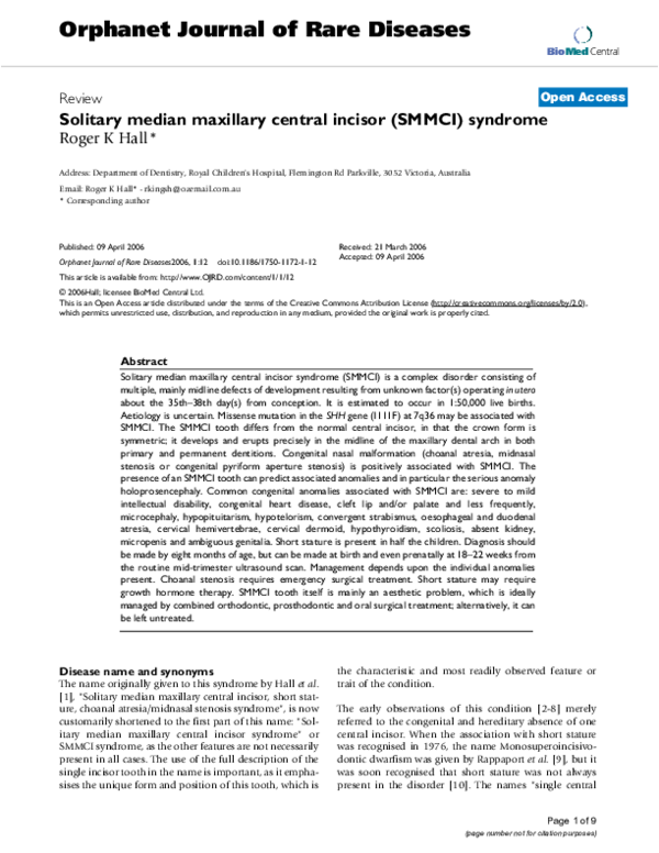 (PDF) Solitary median maxillary central incisor (SMMCI) syndrome | Paul ...