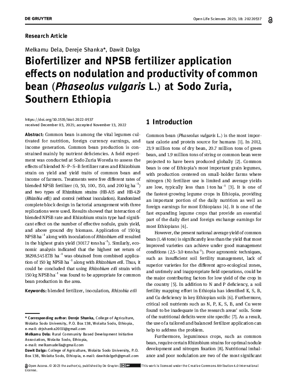 (PDF) Biofertilizer and NPSB fertilizer application effects on nodulation and productivity of ...
