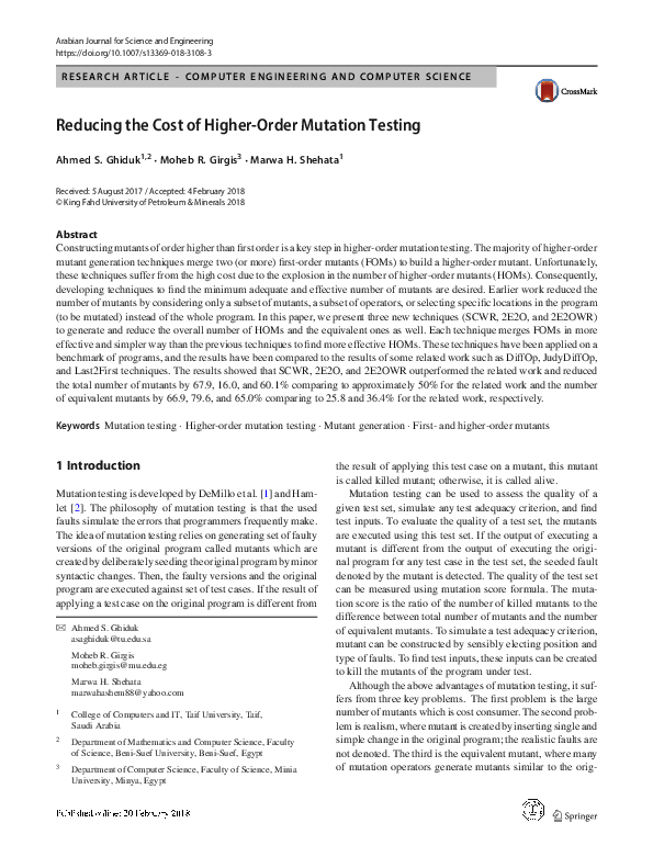 Pdf Reducing The Cost Of Higher Order Mutation Testing