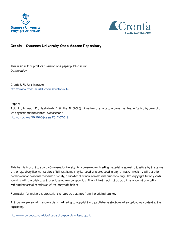 Pdf A Review Of Efforts To Reduce Membrane Fouling By Control Of Feed Spacer Characteristics