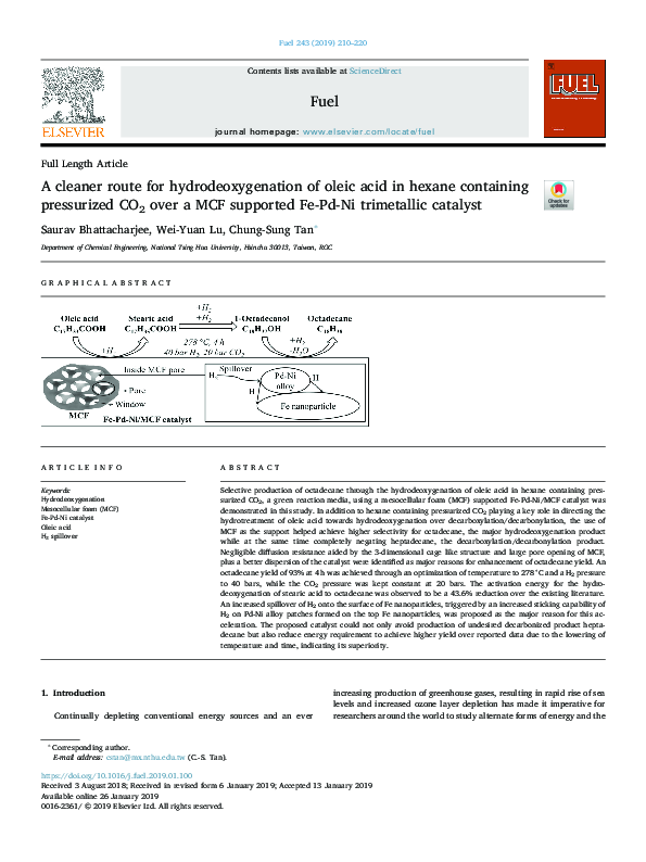 (PDF) A cleaner route for hydrodeoxygenation of oleic acid in hexane ...