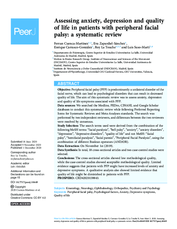 (PDF) Assessing anxiety, depression and quality of life in patients with peripheral facial palsy ...