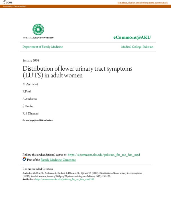 (PDF) Distribution of lower urinary tract symptoms (LUTS) in adult women