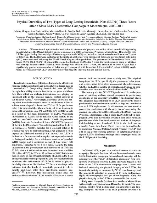 (PDF) Physical Durability of Two Types of Long-Lasting Insecticidal ...