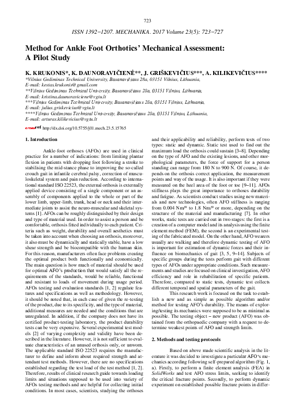 (PDF) Method for ankle foot orthotics’ mechanical assessment: a pilot study