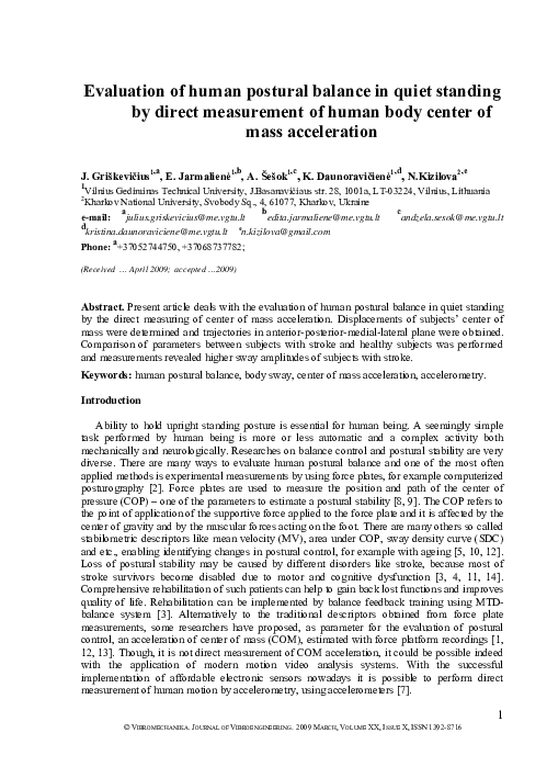 (PDF) Evaluation of human postural balance in quiet standing by direct ...