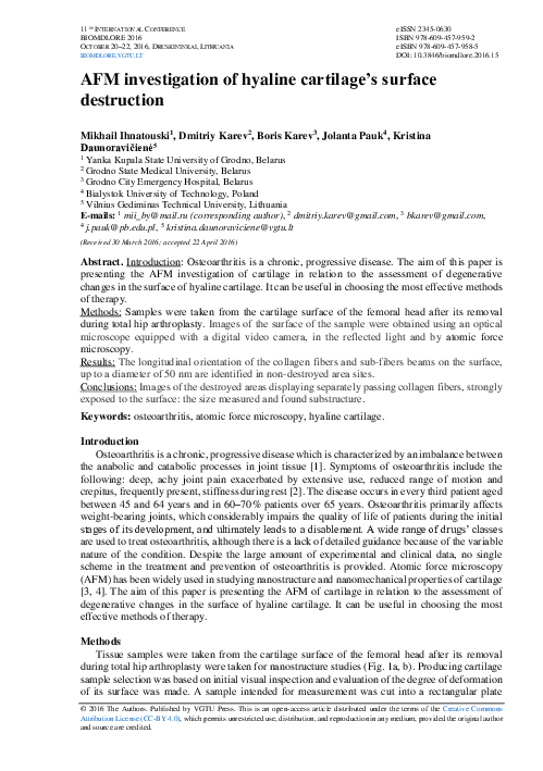 (PDF) AFM investigation of hyaline cartilage’s surface destruction