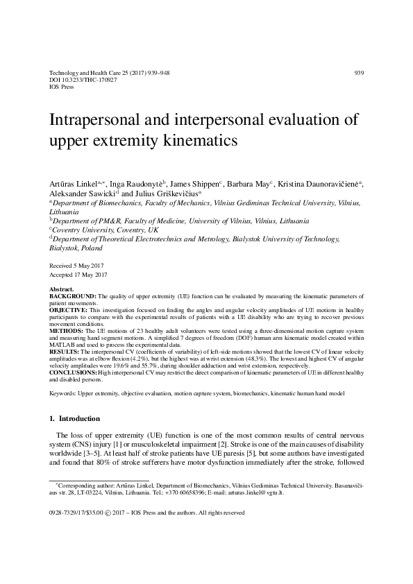 (PDF) Intrapersonal and interpersonal evaluation of upper extremity ...