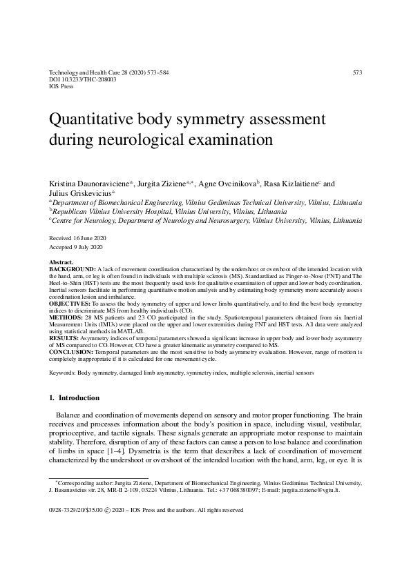(PDF) Quantitative body symmetry assessment during neurological ...