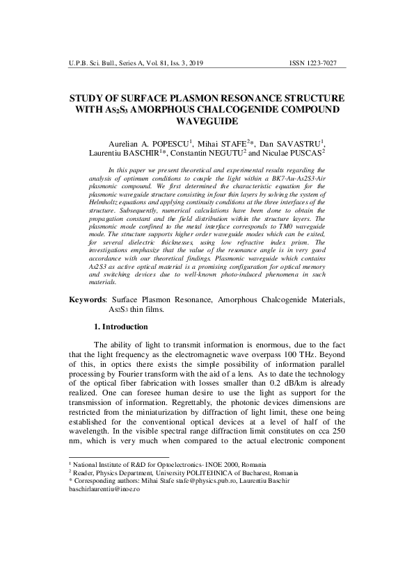 (PDF) Study of Surface Plasmon Resonance Structure with as 2 S 3 Amorphous Chalcogenide Compound ...