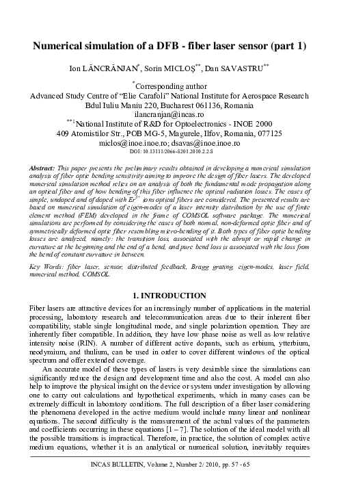 (PDF) Numerical simulation of a DFB - fiber laser sensor (part 1)