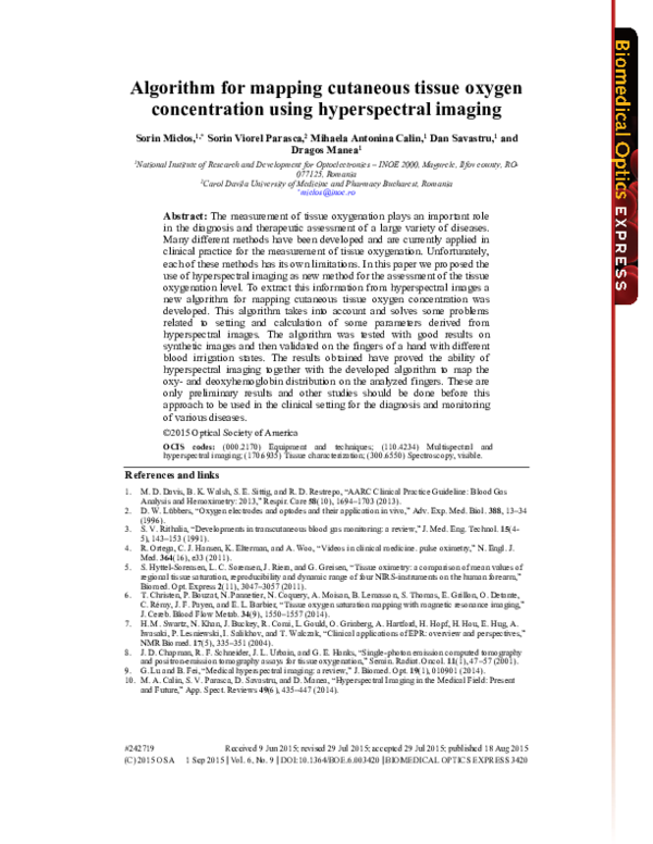 (PDF) Algorithm for mapping cutaneous tissue oxygen concentration using ...