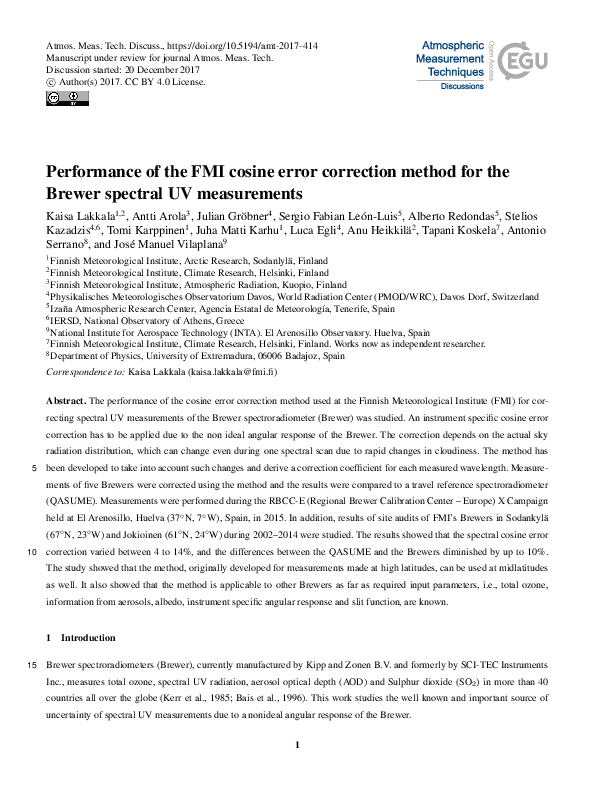 (PDF) Performance of the FMI cosine error correction method for the ...