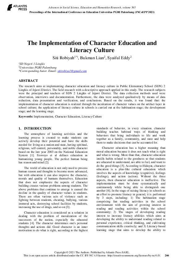 (PDF) The Implementation of Character Education and Literacy Culture