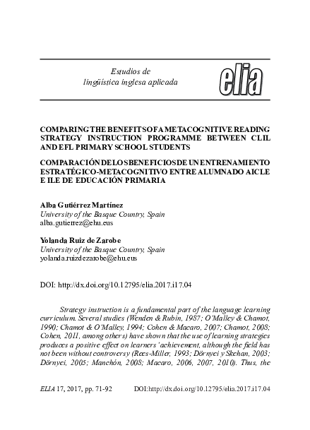 Pdf Comparing The Benefits Of A Metacognitive Reading Strategy Instruction Programme Between