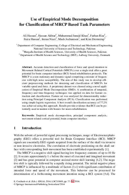 (PDF) Classifying MRCP Intention Using Empirical Mode Decomposition