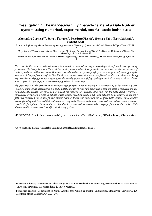 (PDF) Investigation of the manoeuvrability characteristics of a Gate ...