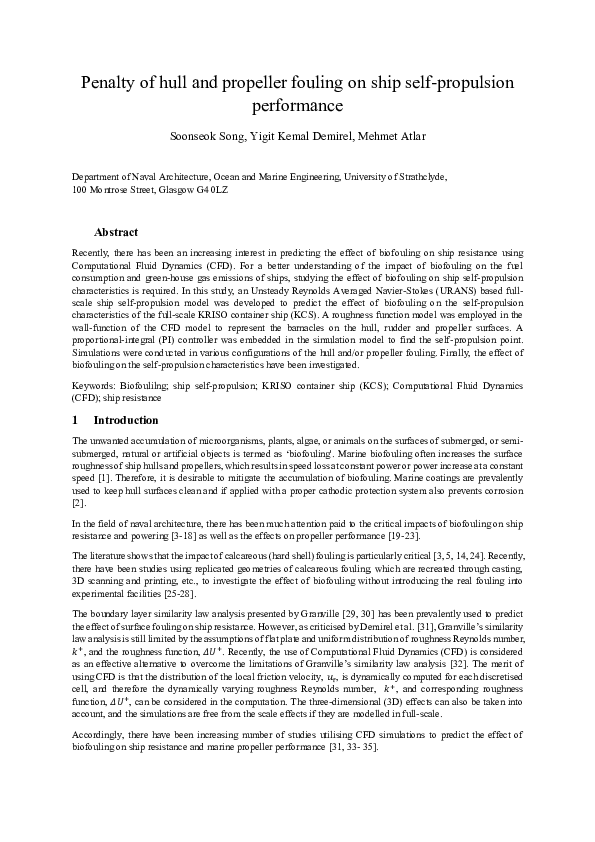 (PDF) Penalty of hull and propeller fouling on ship self-propulsion performance