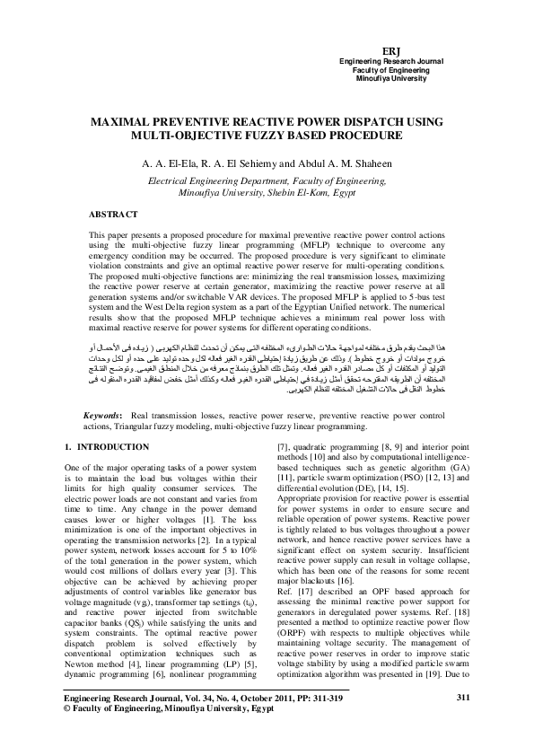 (PDF) Maximal Reactive Power Dispatch via Multi-Objective Fuzzy Method
